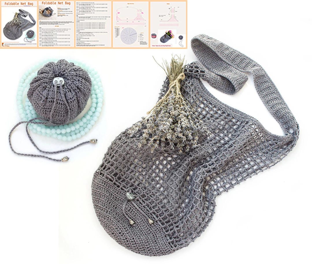 Crochet Foldable Net Bag Pattern - Mesh Tote Bag - Shoulder Mesh Bag ...