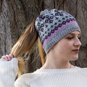 KNITTING PATTERN PDF Fair Isle Cowl Pattern Ponytail Hat - Etsy