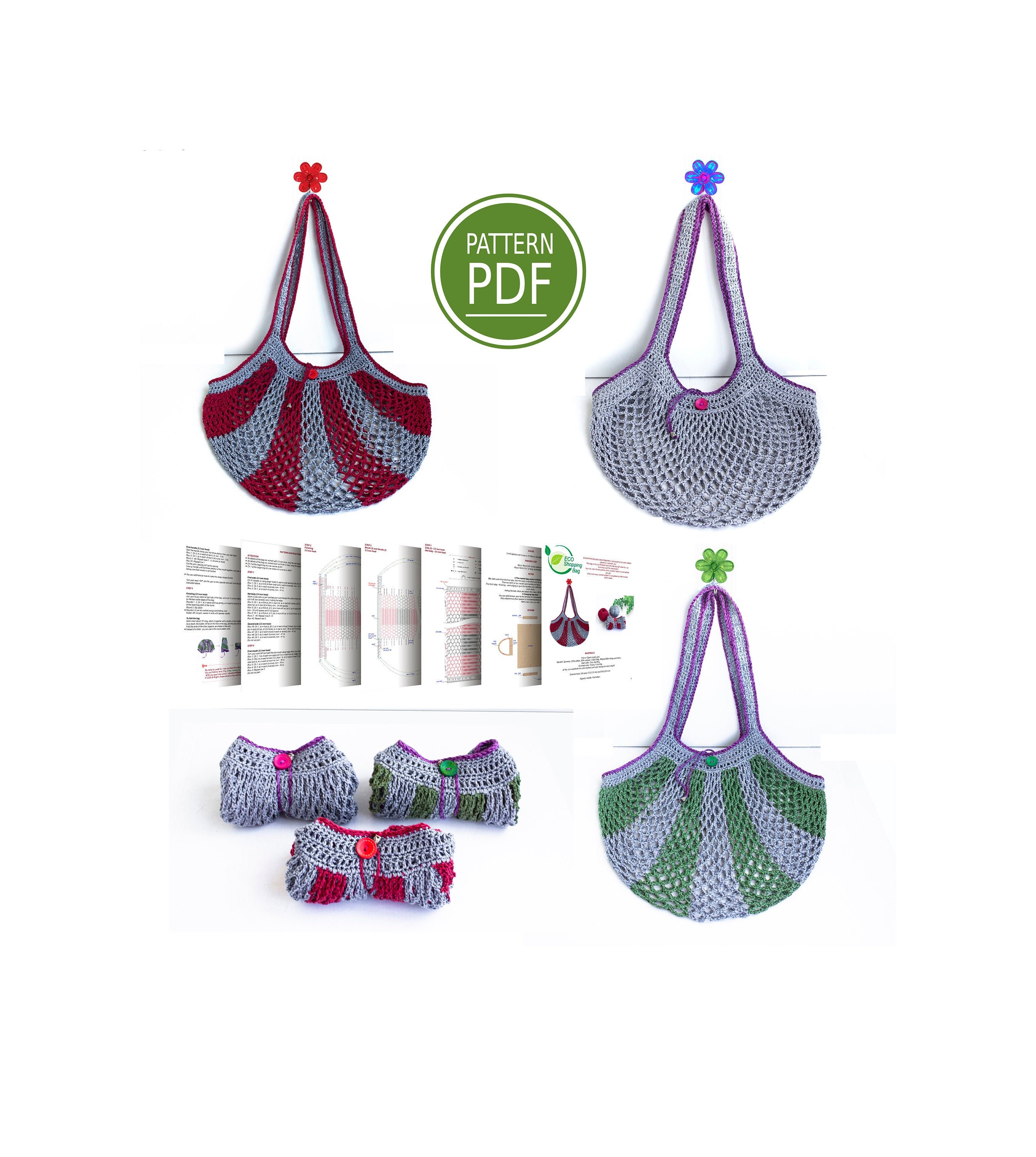 Crochet eco friendly net bag PATTERN Foldable mesh tote bag | Etsy
