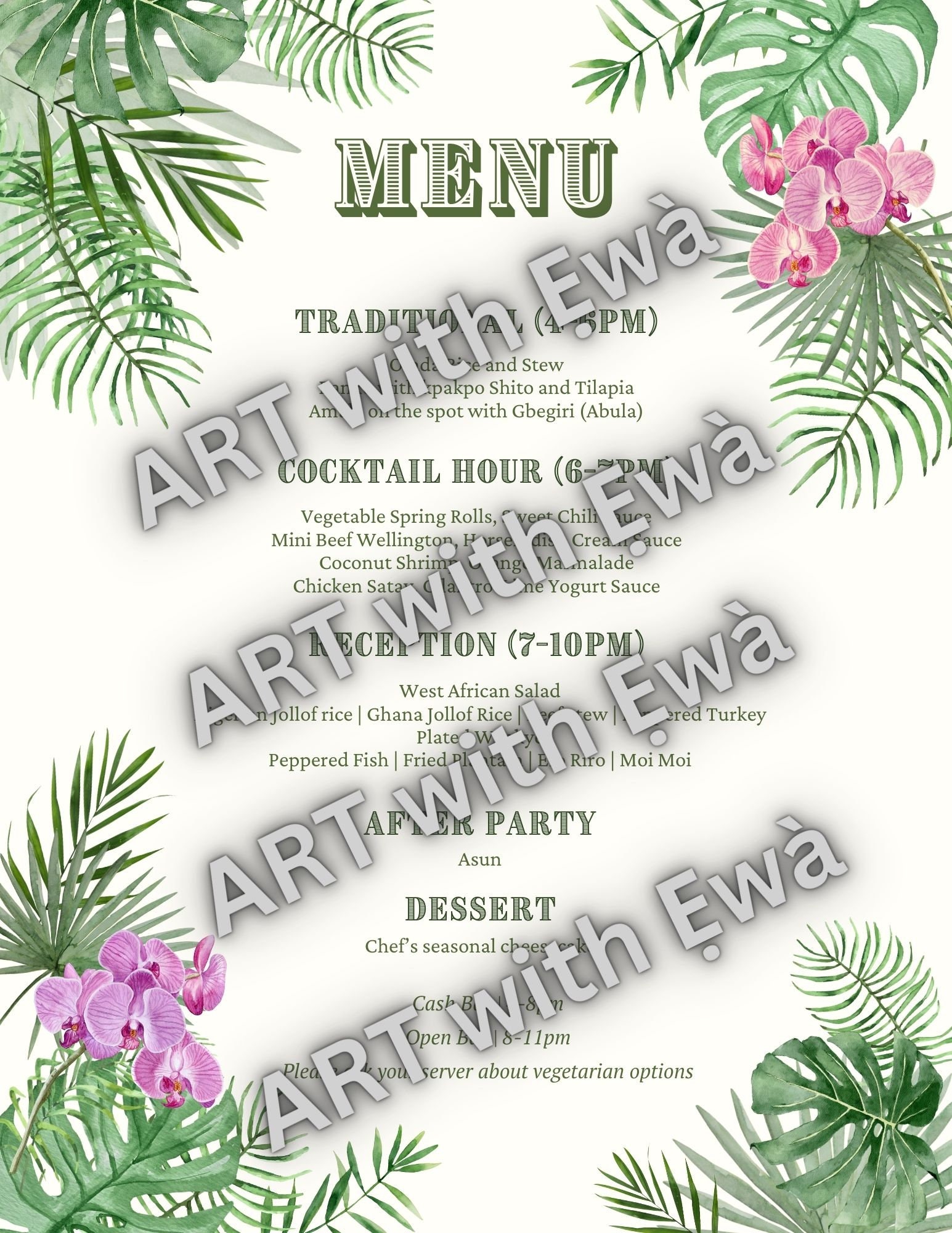 Wedding Menu Template - Nigerian Wedding, Ghanaian Wedding, African ...