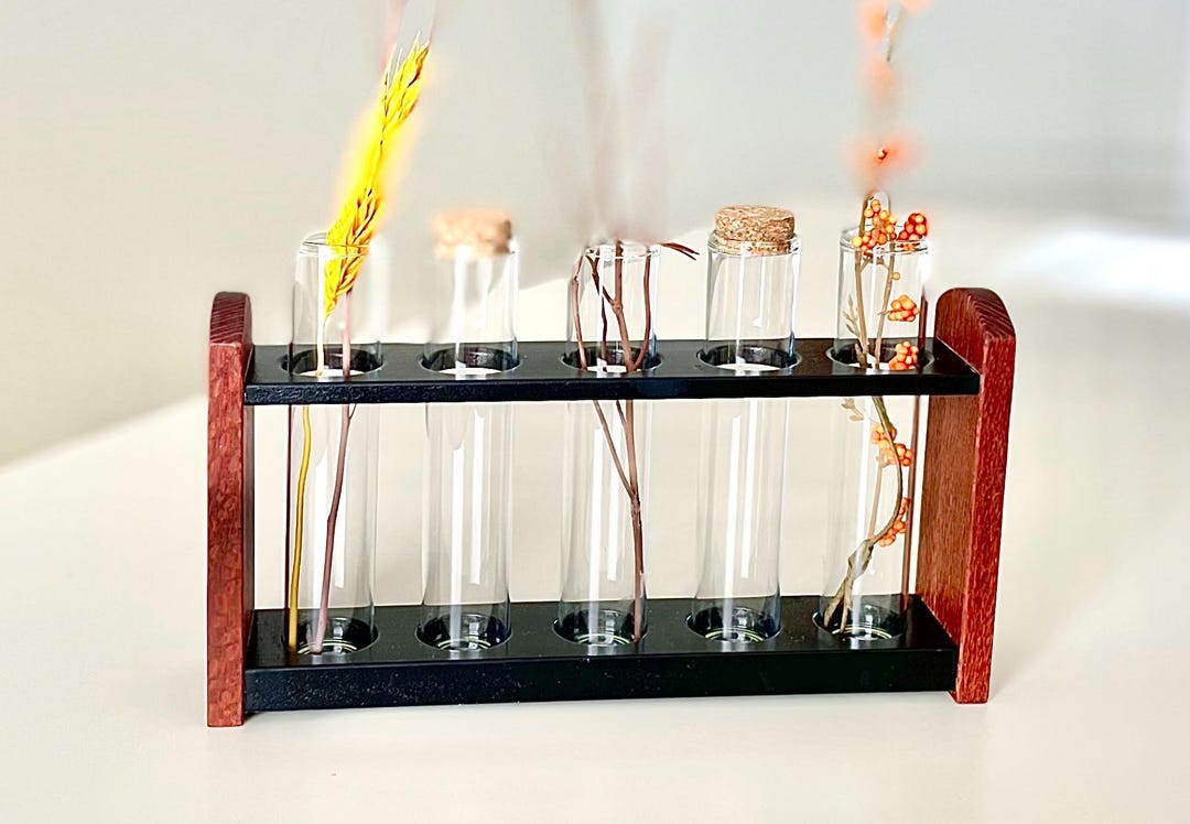 Test Tube Rack Handcrafted Paduak Wood and Glass Test Tubes and Corks ...