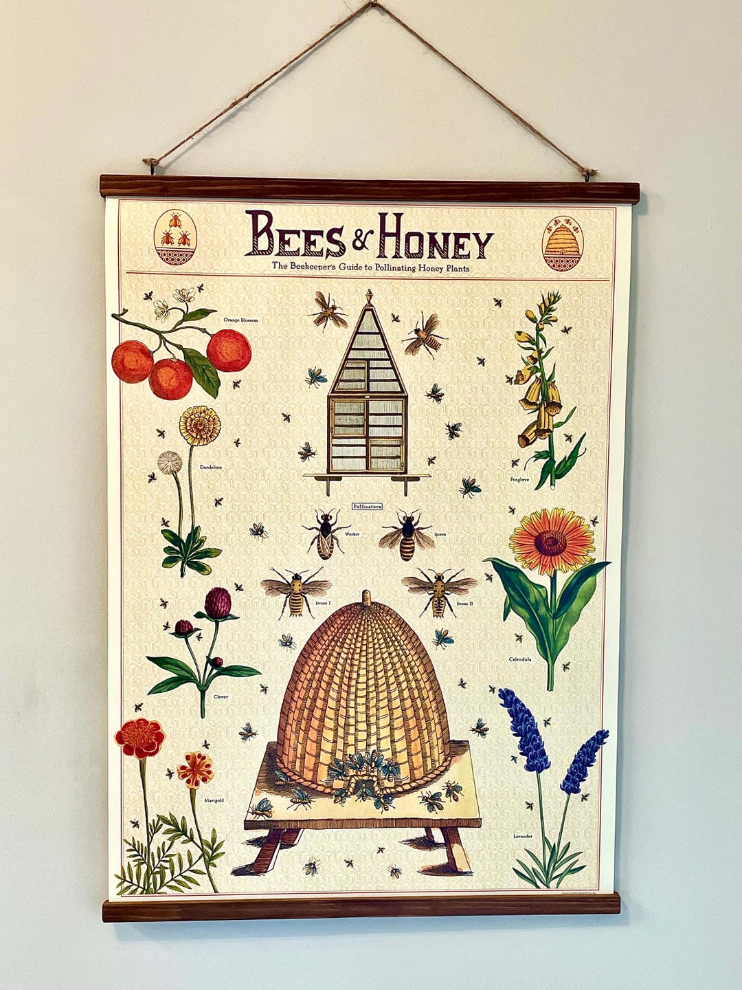 Bees and Honey Poster: Vintage Style Art With Wood Stretcher Bars - Etsy