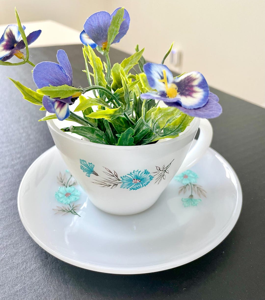 Vintage Fire King Tea Cup Planter – Bonnie Blue Carnation Milk Glass - Etsy