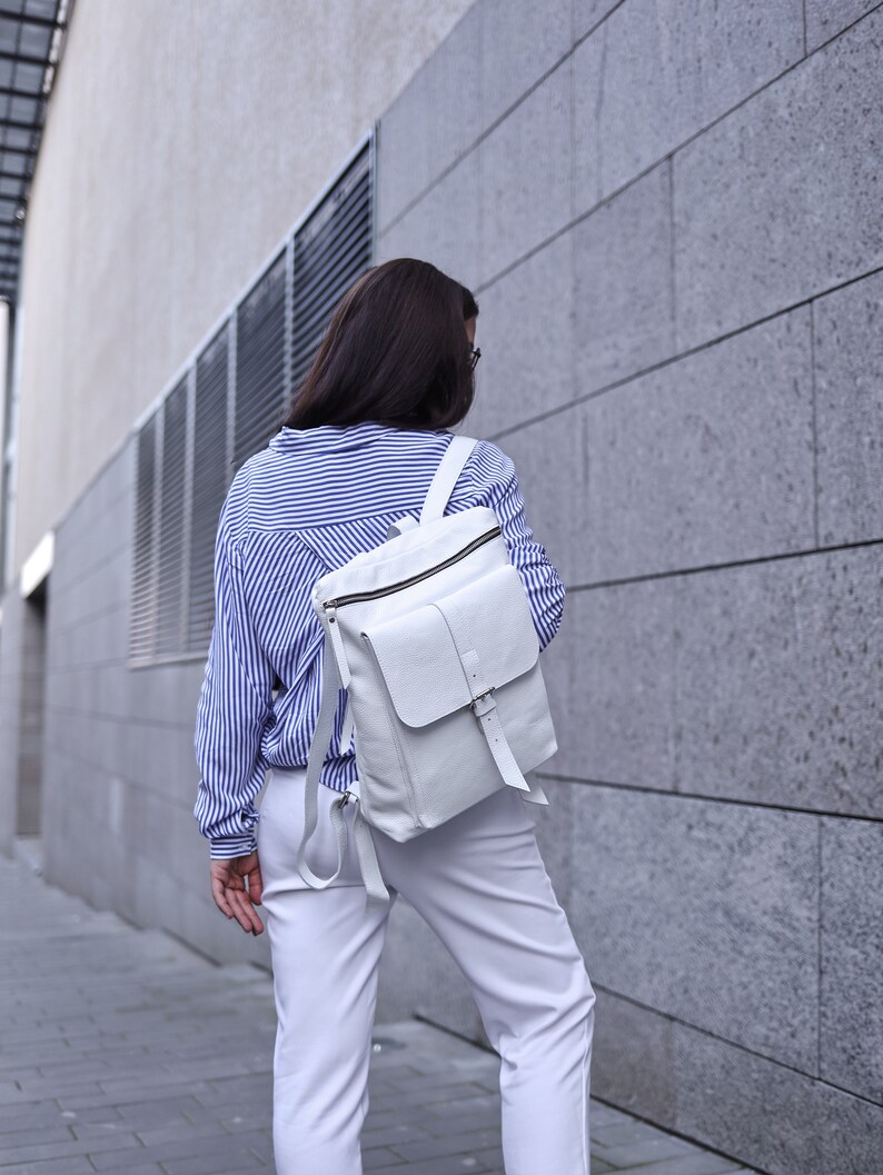 White Backpack, Gift for Her, Minimalist Backpack, Leather Backpack ...