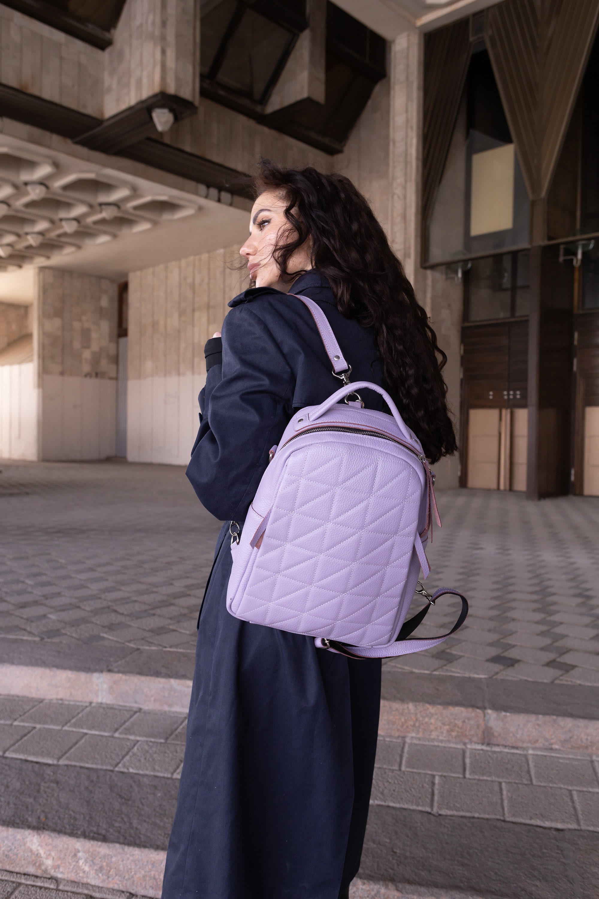 Lavender Leather Backpack, Purple Bag, Women's Mini Backpack, College ...