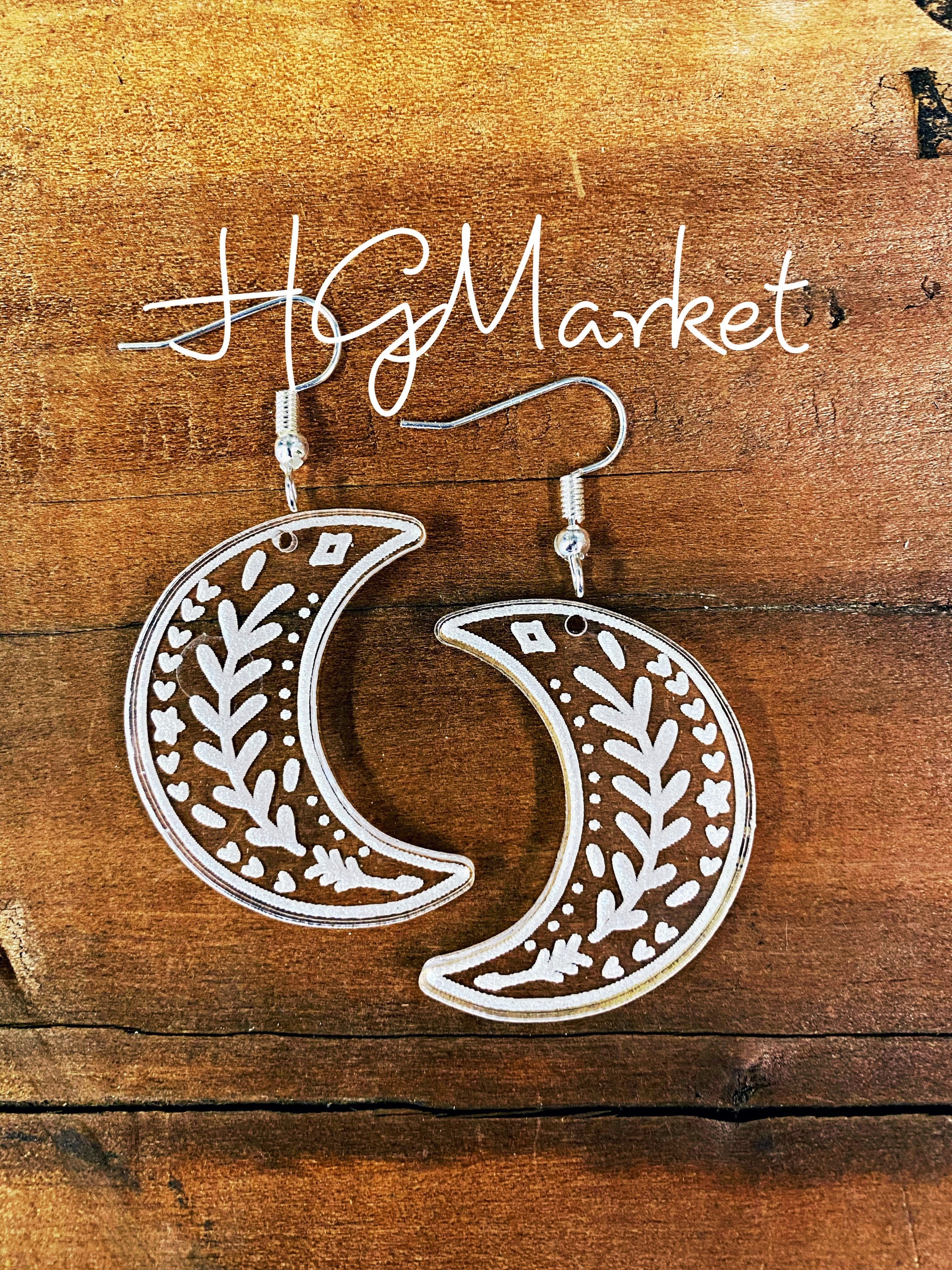 Crescent Moon Earrings SVG Laser Glowforge File - Etsy
