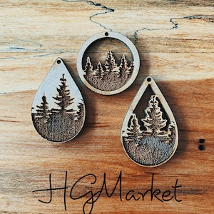 Tall Pines Forest Pattern Wood Earrings SVG Laser Glowforge - Etsy