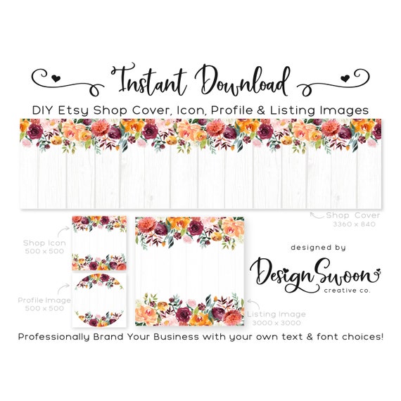 Blank Etsy Cover Floral Branding Kit Blank Facebook Instant Download ...