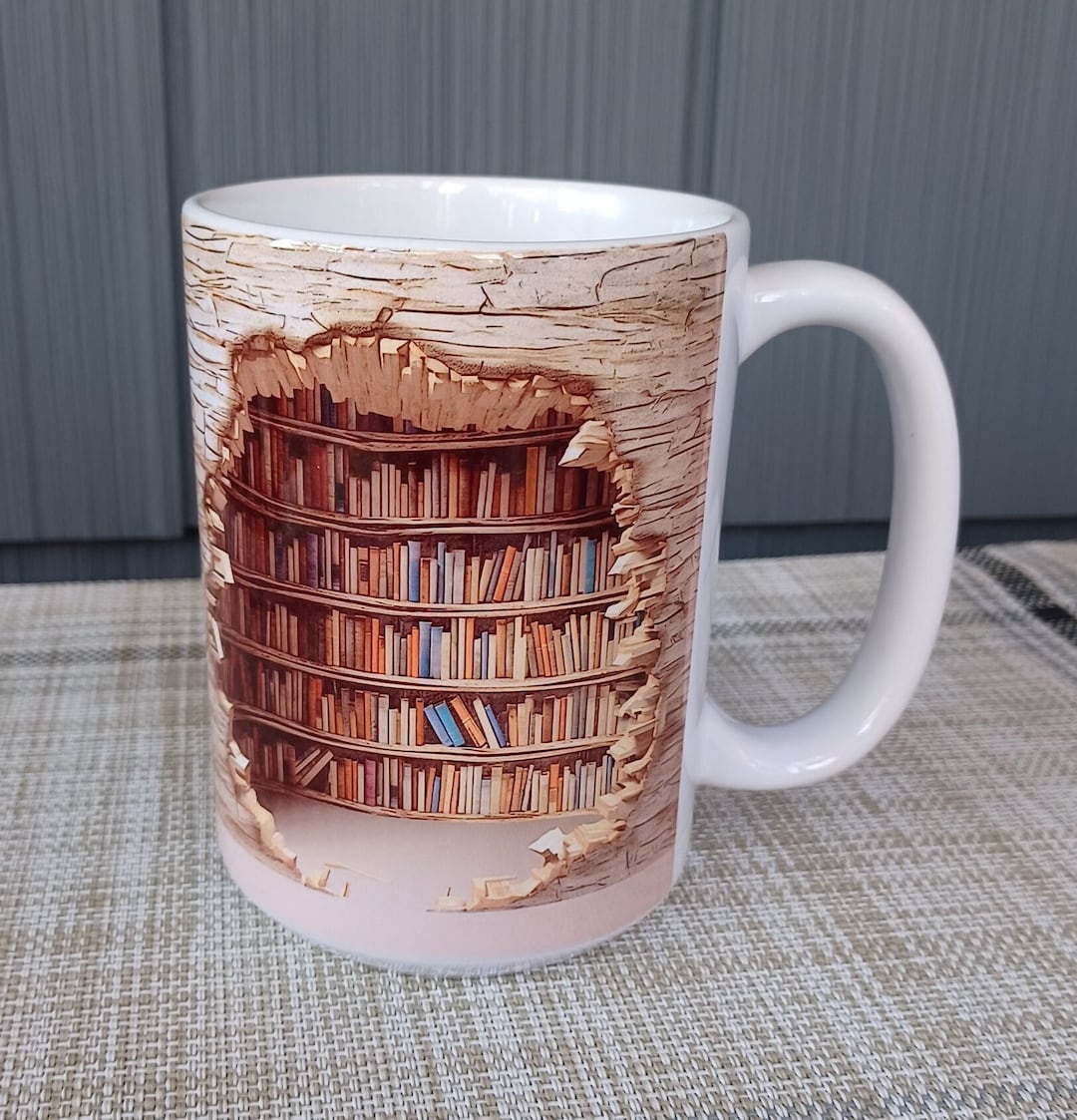 3D Bookshelf Mug, 15 Oz Coffee Mug, 3D Library Book, Book Lover Mug ...