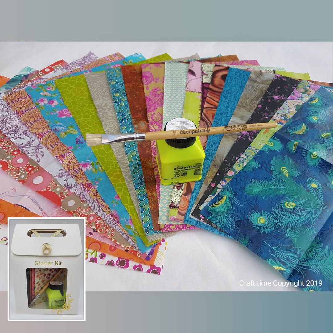Decopatch 20 Paper Kit Half Sheets, Starter Kit, Glue, Brush - Etsy