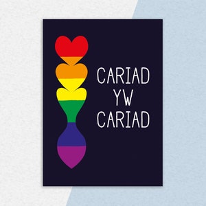 Carden Post Cymraeg 'cariad Yw Cariad' Llwy Bren Enfys // Welsh 'love ...