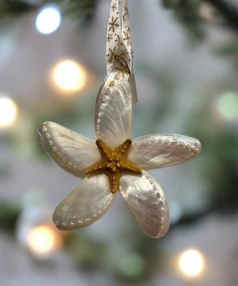 Abalone Gold Snowflake With Starfish Ornament - Etsy