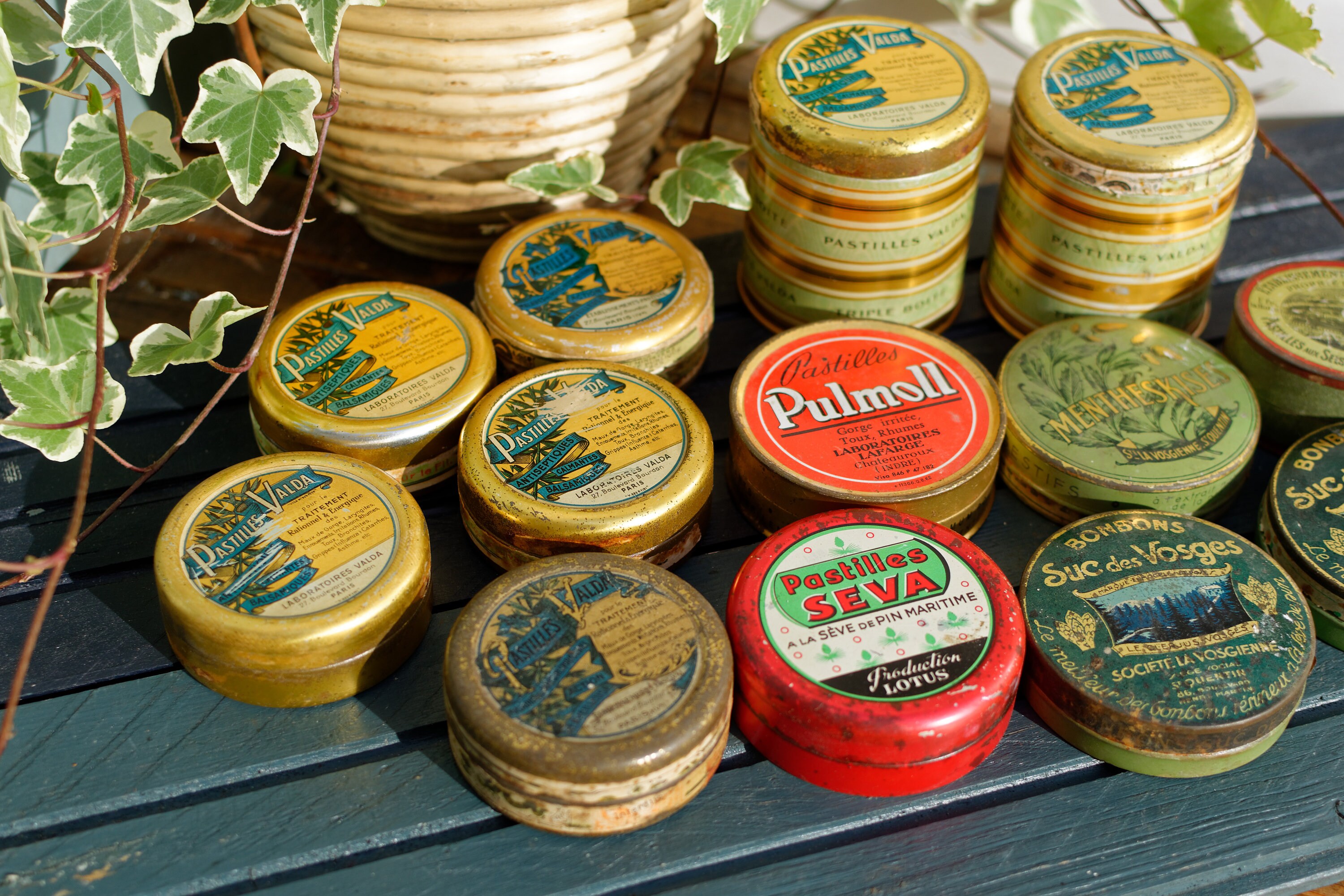 French Vintage Advertising Tin Bin Box ~ Round Advertising Pill Box ...