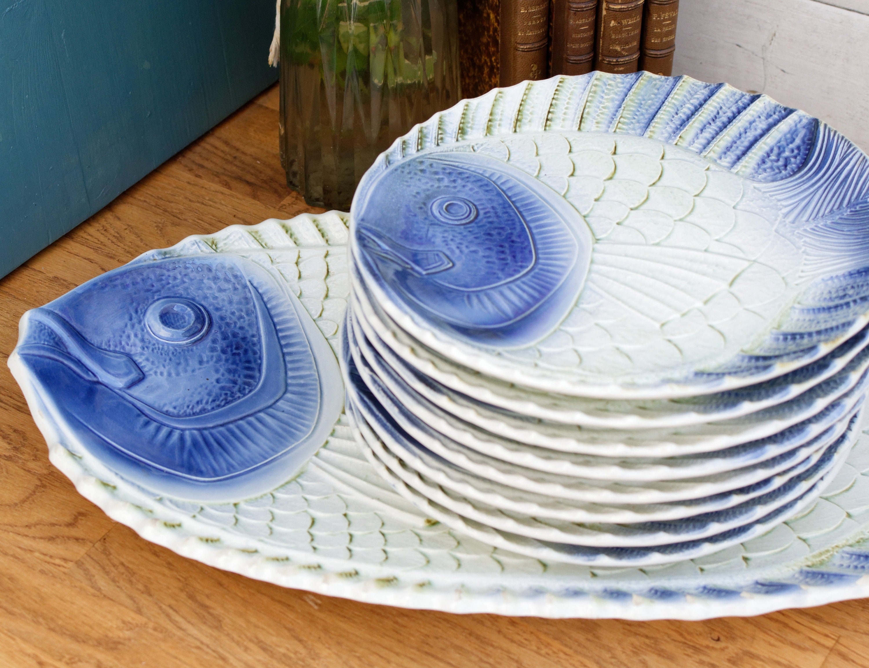 1950s ~ AR LR Sevres ~ French Vintage BARBOTINE Majolica Style Fish ...