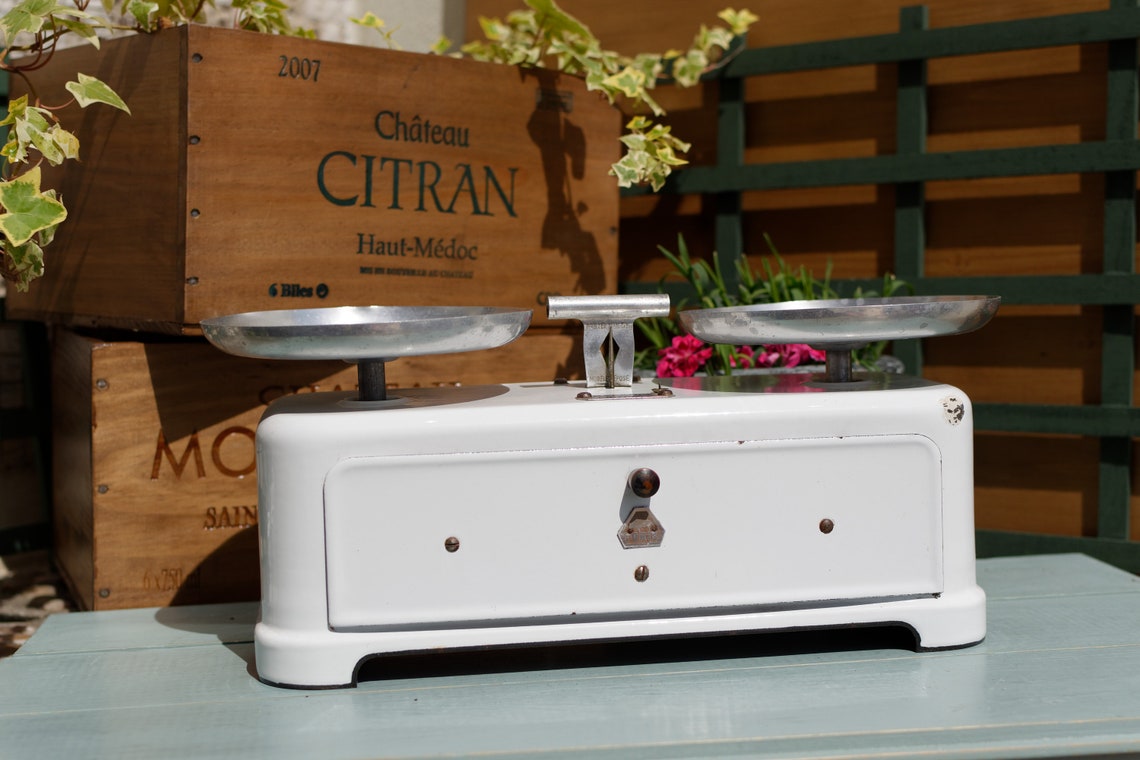 1950s French Enamel Kitchen SCALE / BALANCE Vintage White | Etsy