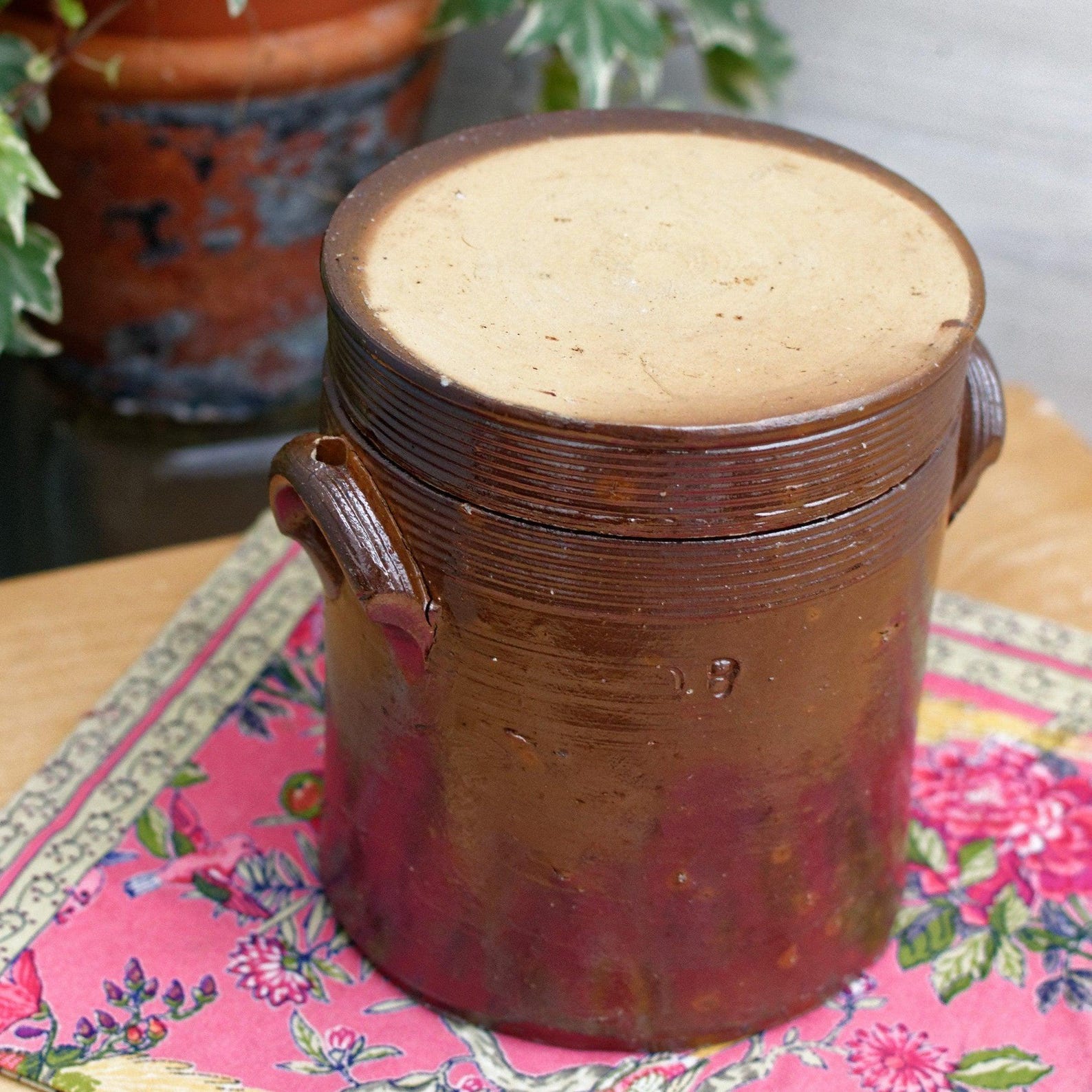 1920s ~ French Vintage Saloir ~ Antique Dark Brown Stoneware Lidded Pot ...