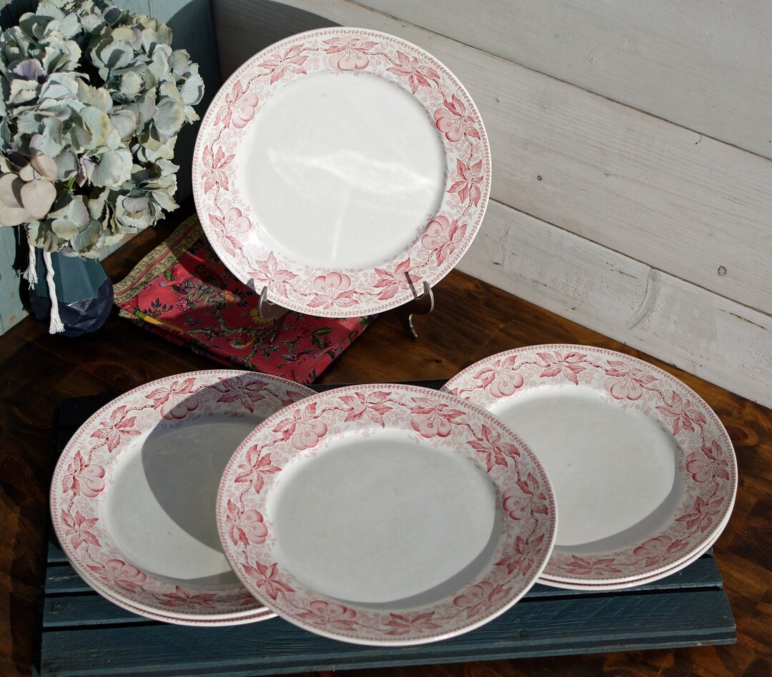 1900s ~ French Antique TRANSFERWARE Dinner Plate ~ Cerises Pattern ...