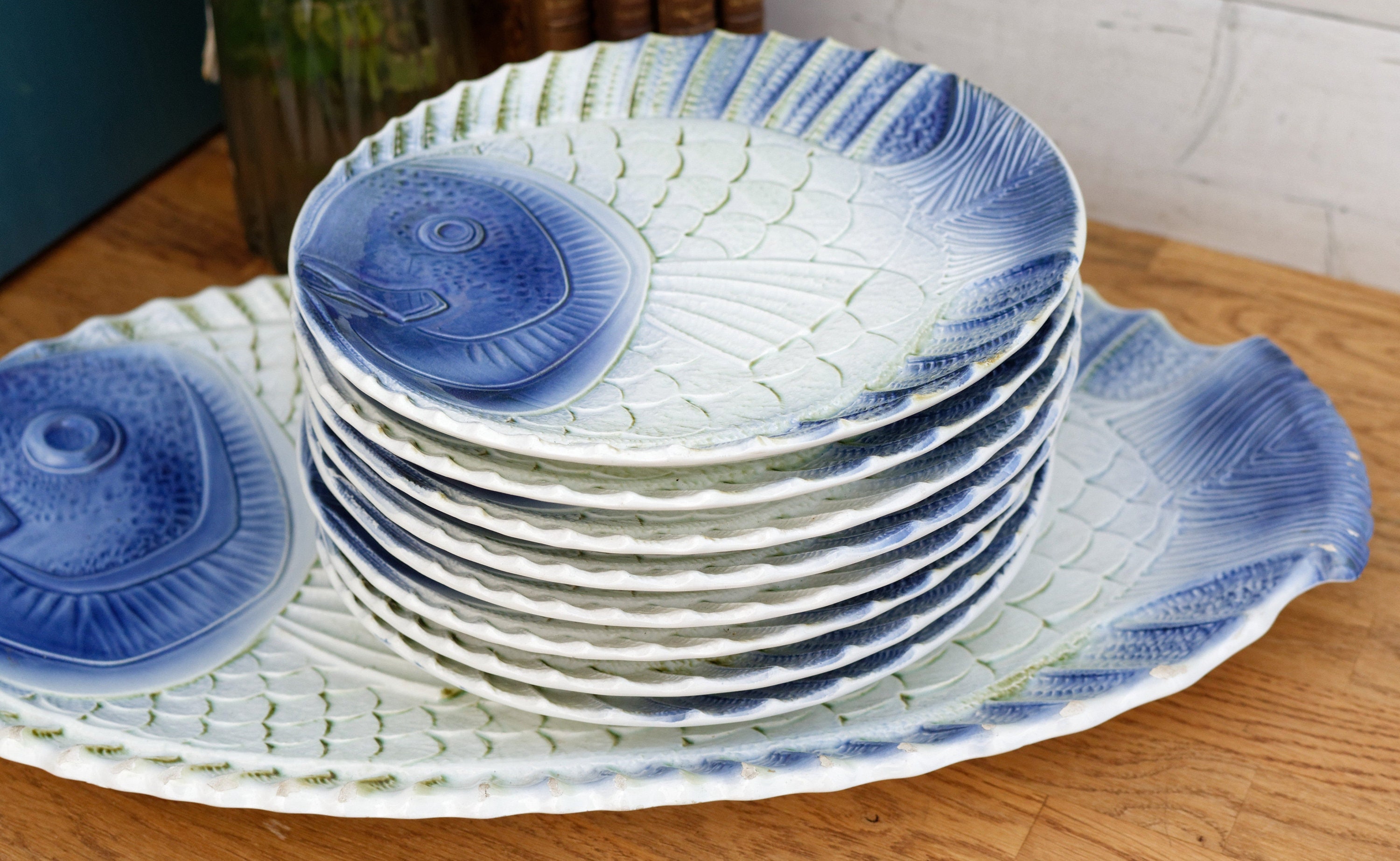 1950s ~ AR LR Sevres ~ French Vintage BARBOTINE Majolica Style Fish ...