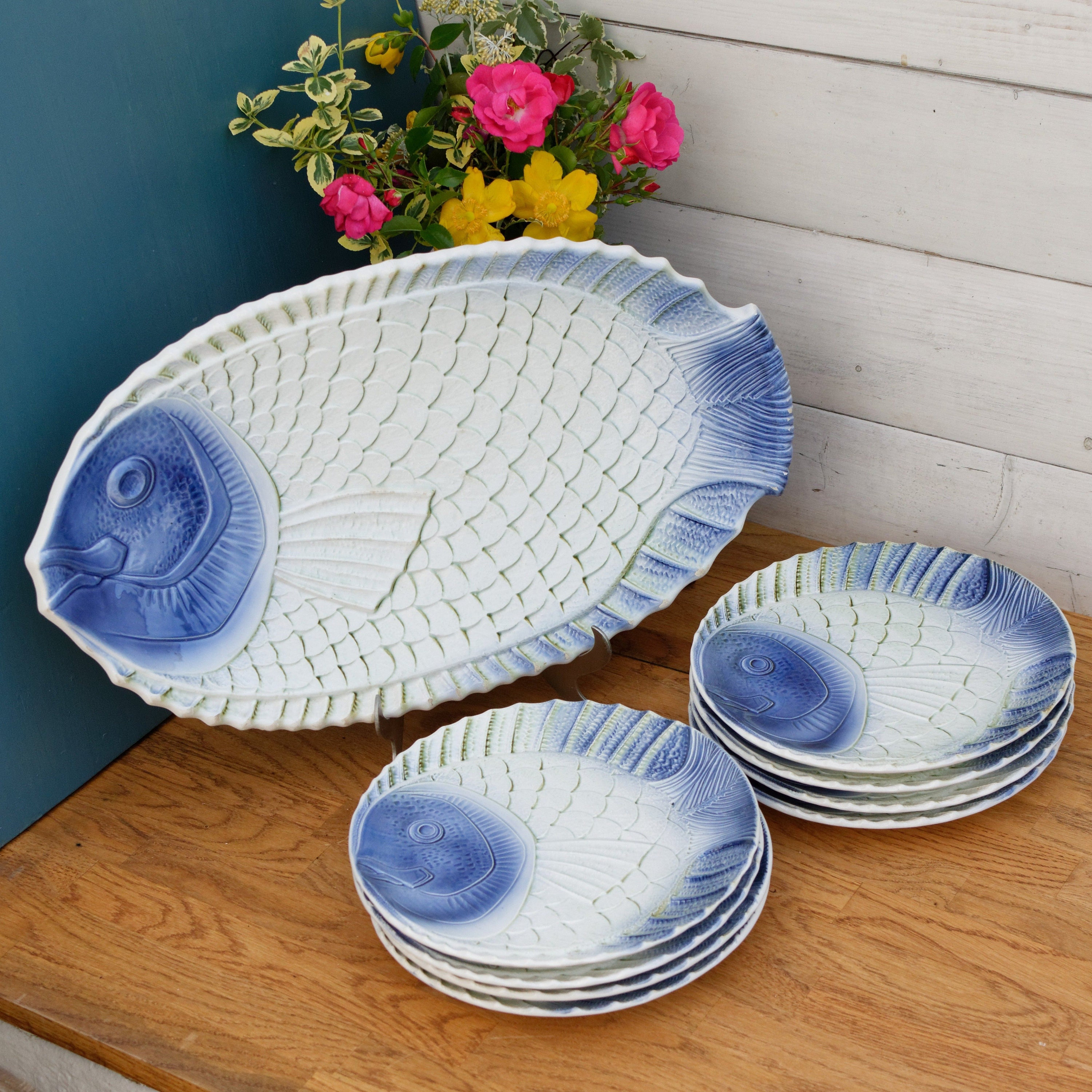 1950s ~ AR LR Sevres ~ French Vintage BARBOTINE Majolica Style Fish ...