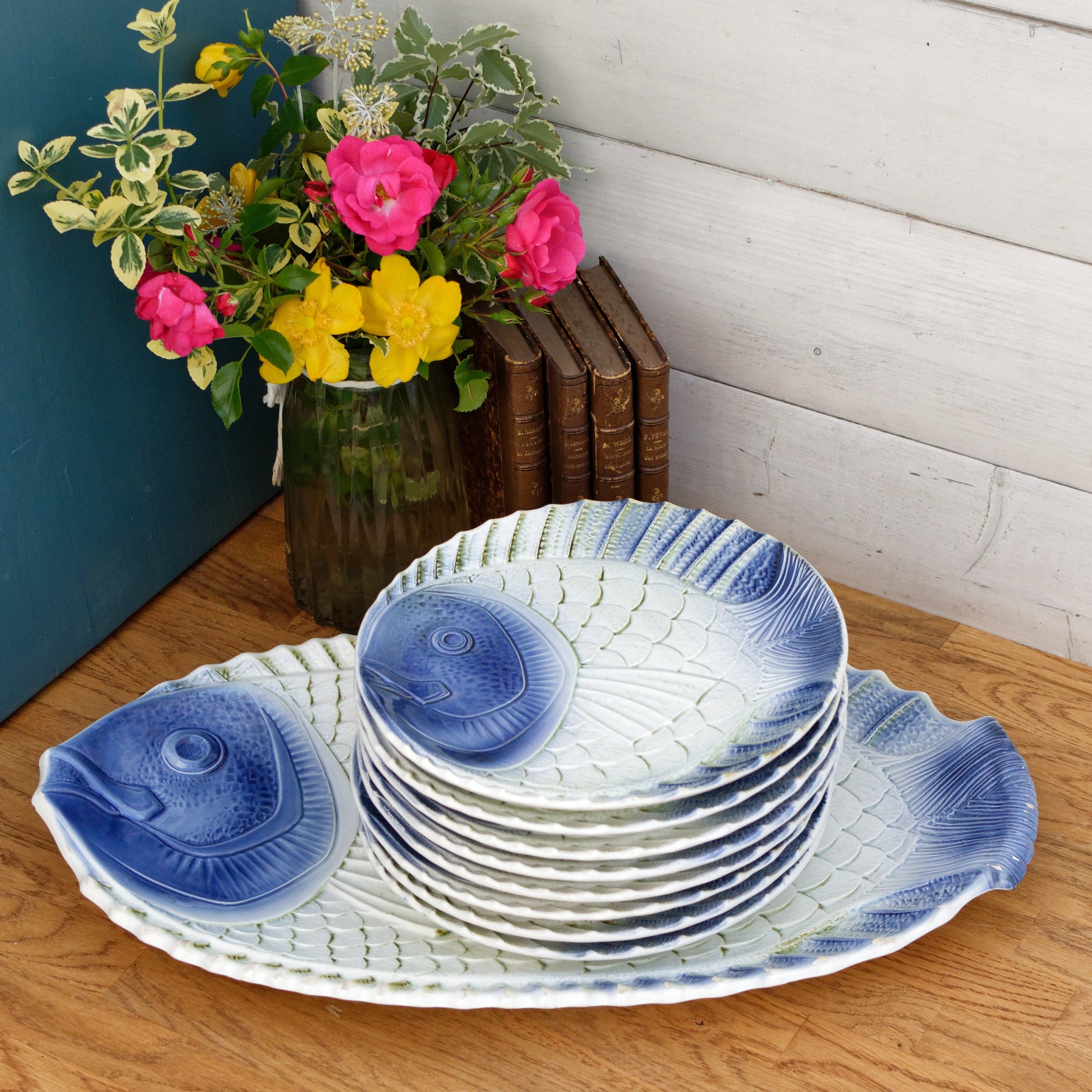 1950s ~ AR LR Sevres ~ French Vintage BARBOTINE Majolica Style Fish ...