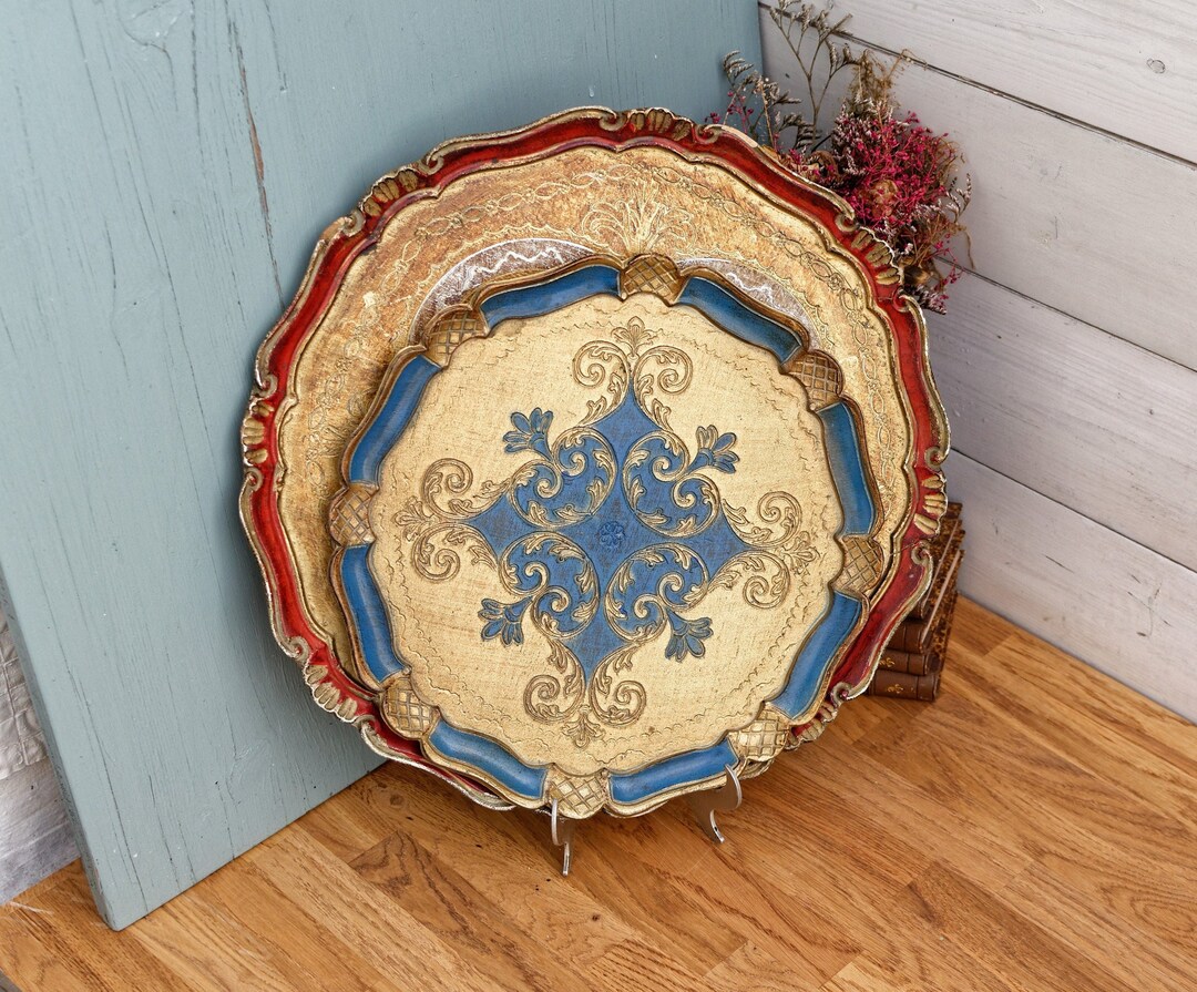 1950s ~ Florentine Style Tray Set ~ Italian Vintage Wooden Decorative ...