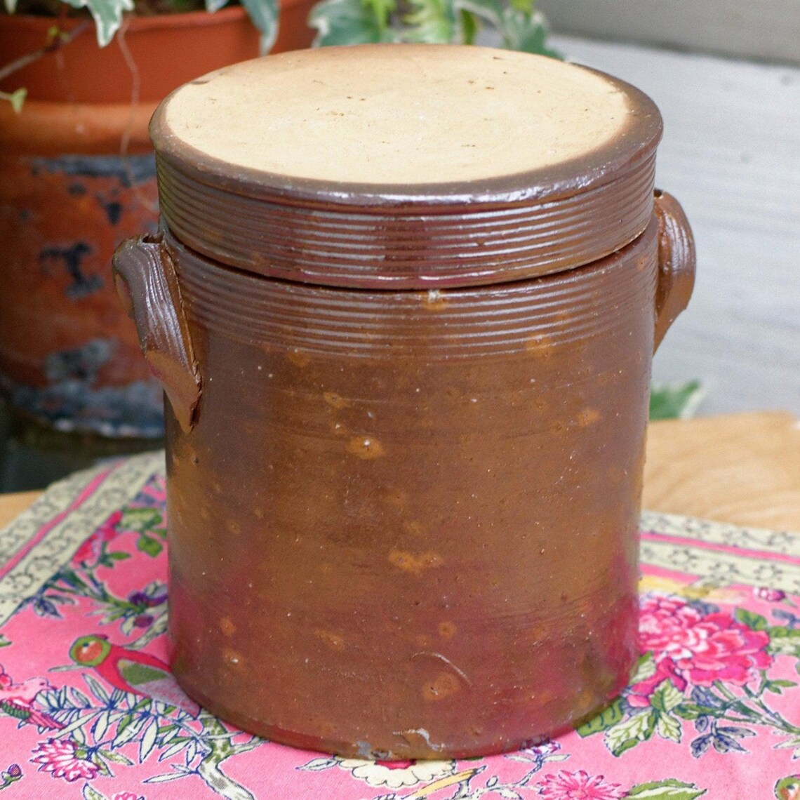 1920s ~ French Vintage Saloir ~ Antique Dark Brown Stoneware Lidded Pot ...