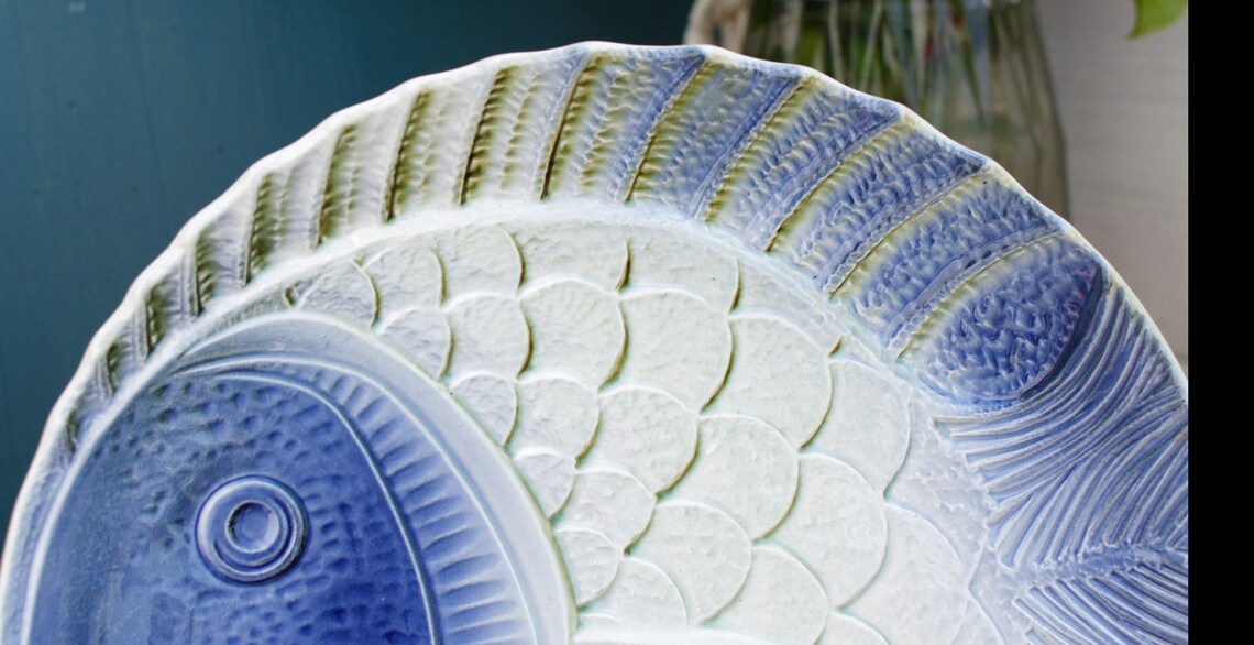 1950s ~ AR LR Sevres ~ French Vintage BARBOTINE Majolica Style Fish ...