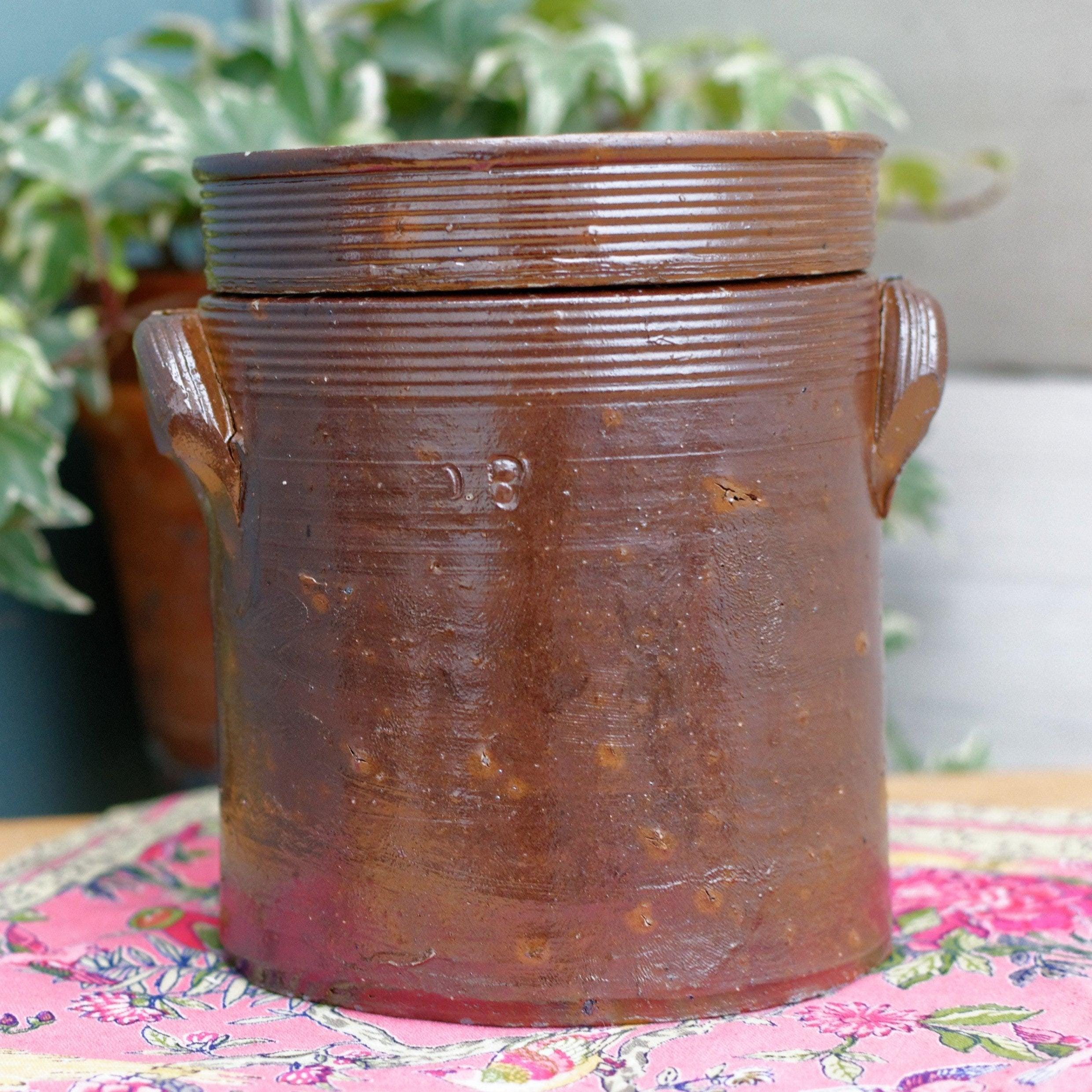 1920s ~ French Vintage Saloir ~ Antique Dark Brown Stoneware Lidded Pot ...