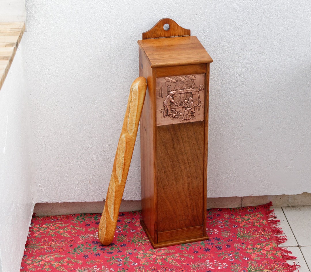 1950s French Vintage WOODEN Bread Box With Copper Design huche à Pain ...