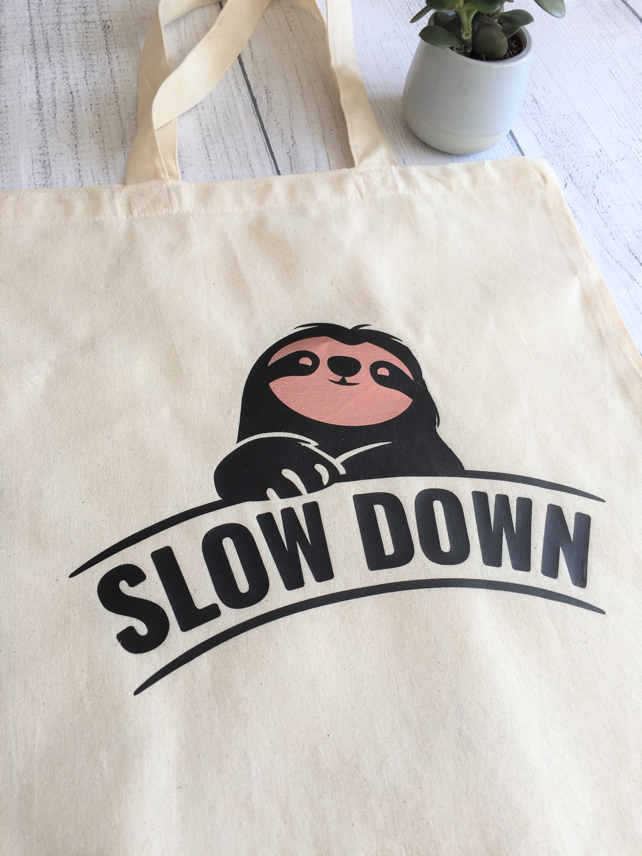 Sloth shopping bag tote with rose gold details. Natural | Etsy