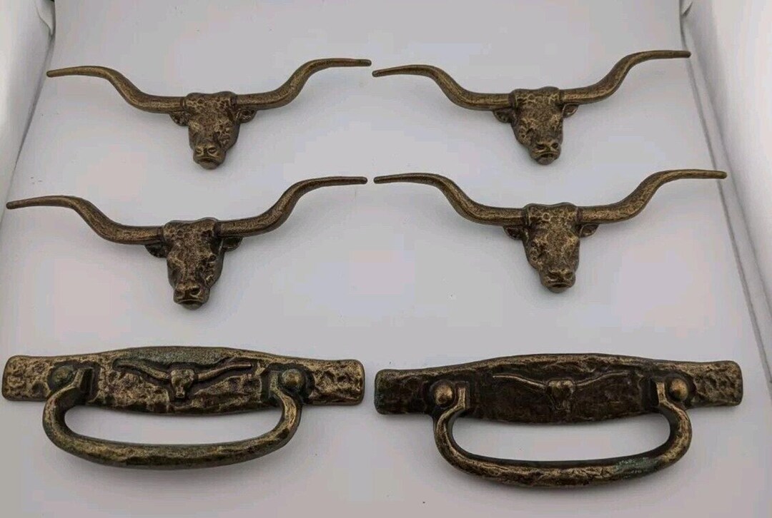 Keeler Brass Co Drawer Pulls Bull Cow Western Cowboy Steer Set of 6 32 ...