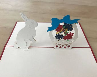 3D Pop up Easter Card Bunnies in Green and Yellow Basket - Etsy