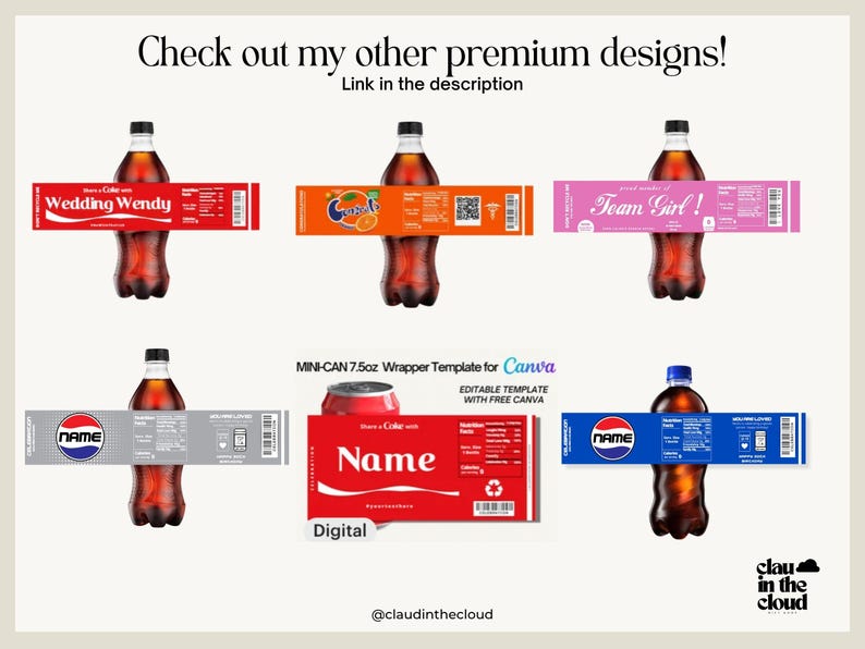 Editable Diet Soda Bottle Labels Template 20oz Canva Drink Labels ...