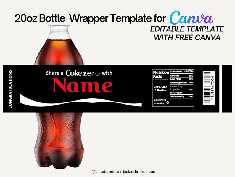 Editable Soda Bottle Labels Template 20oz Canva Drink Labels ...