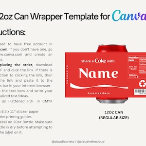 Editable Classic Soda Regular 12oz CAN Label Template Canva Drink ...