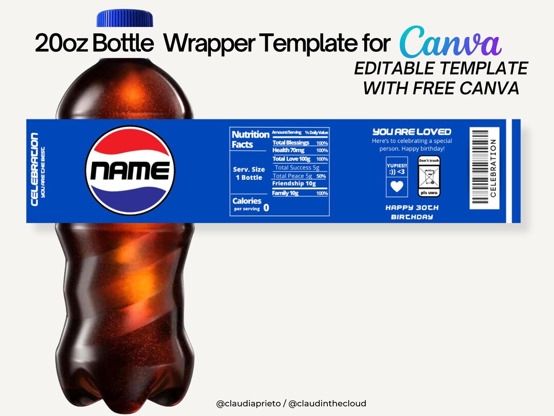 Editable Soda Bottle Labels Template | 20oz Canva Drink Labels ...