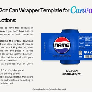 Soda Regular 12oz CAN Label Template Canva Drink Labels Printable ...