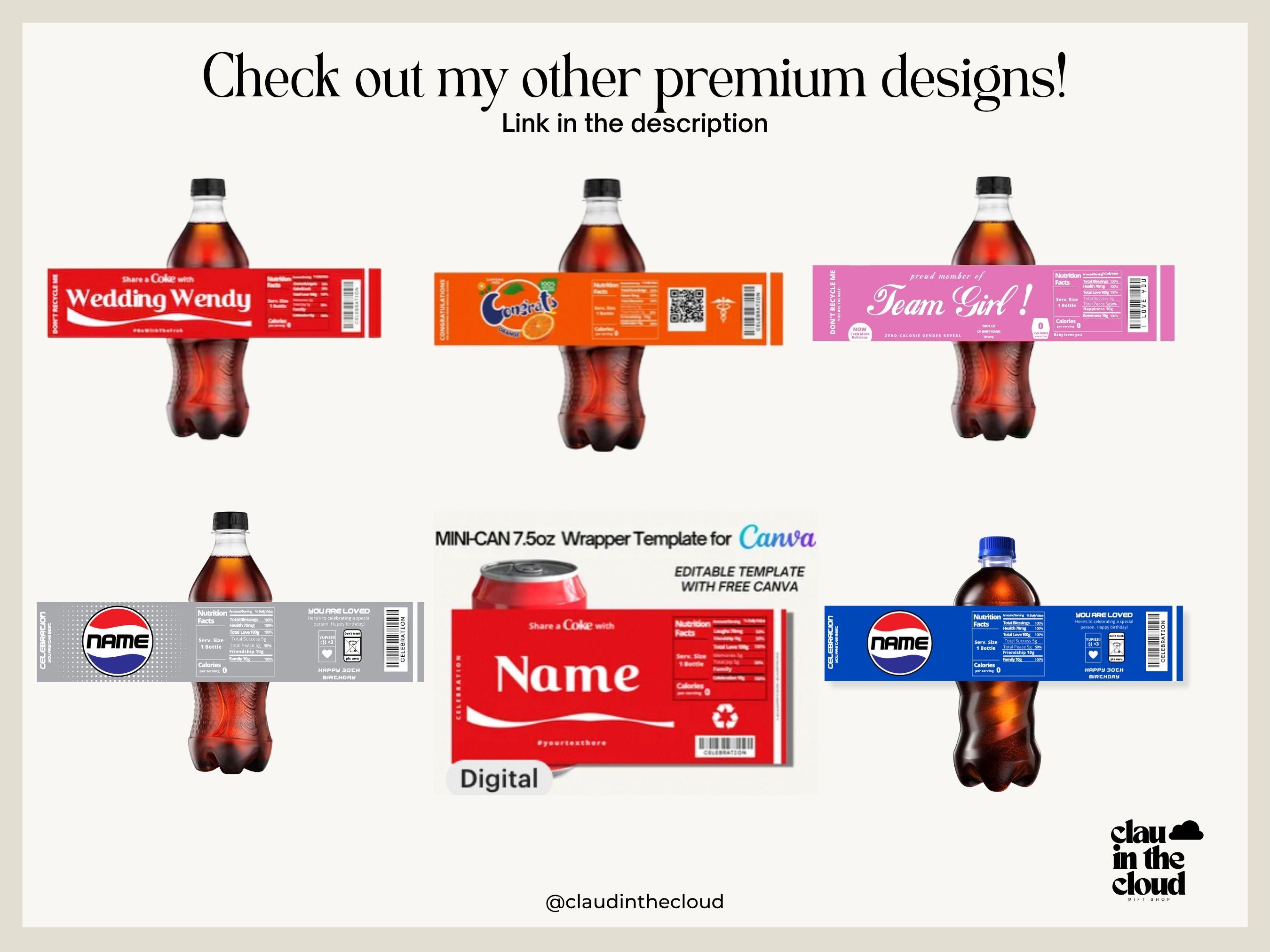 Editable Soda Bottle Labels Template 20oz Canva Drink Labels ...
