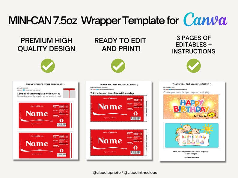 MINI Soda Can Template Editable Canva Template for Mini Can 7.5 Oz 222 ...