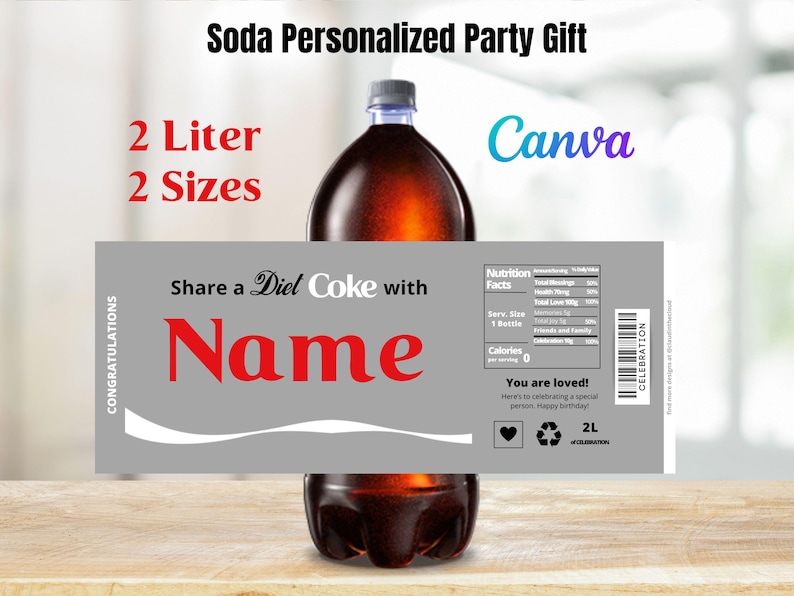 Editable 2L Soda Bottle Label Template | Canva Printable Soda Wrapper ...