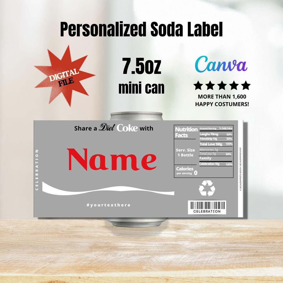MINI Soda Can Template Editable Canva Template for DIET SODA 7.5 Oz 222 ...