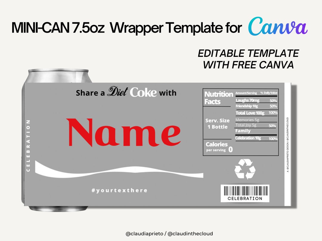 MINI Soda Can Template Editable Canva Template for DIET COKE 7.5 Oz 222 ...