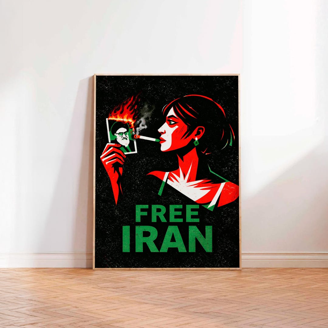 Free Iran Poster, Women Life Freedom Protest Art, Woman With Cigarette ...