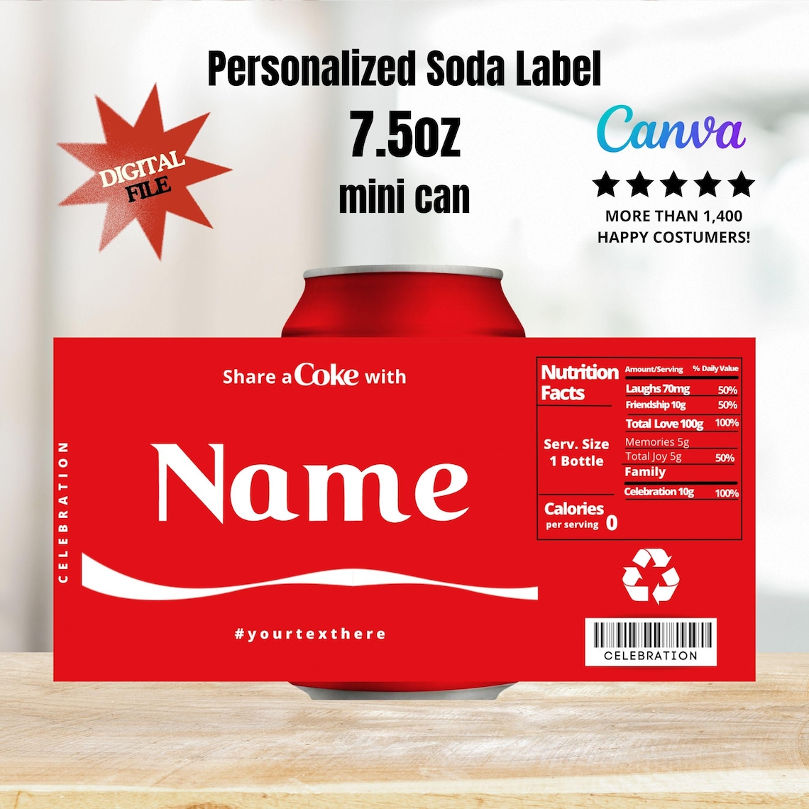 MINI Soda Can Template Editable Canva Template for Mini Can 7.5 Oz 222 ...