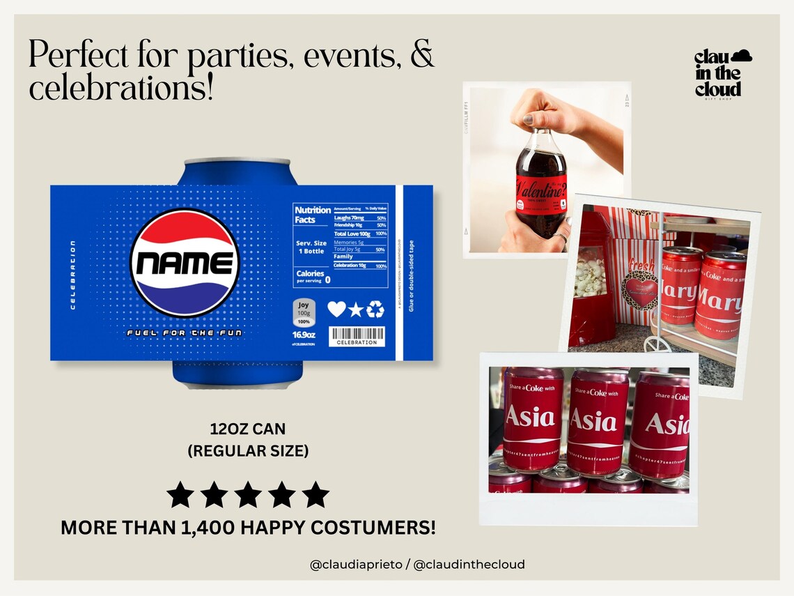 Soda Regular 12oz CAN Label Template Canva Drink Labels Printable ...