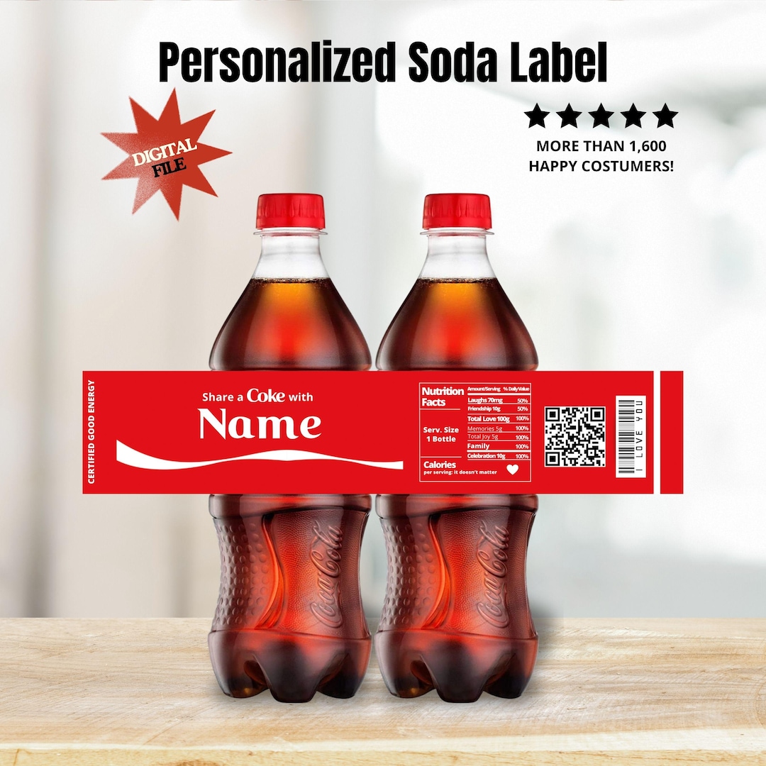 Custom Soda Bottle Labels With QR Code | Printable Digital Download ...