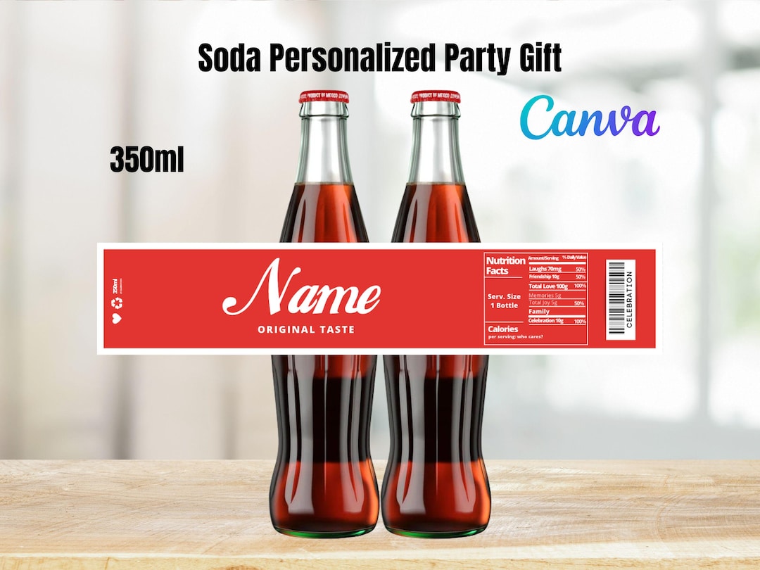 Custom Classic Soda Glass Bottle 350ml Labels Template Canva Drink ...