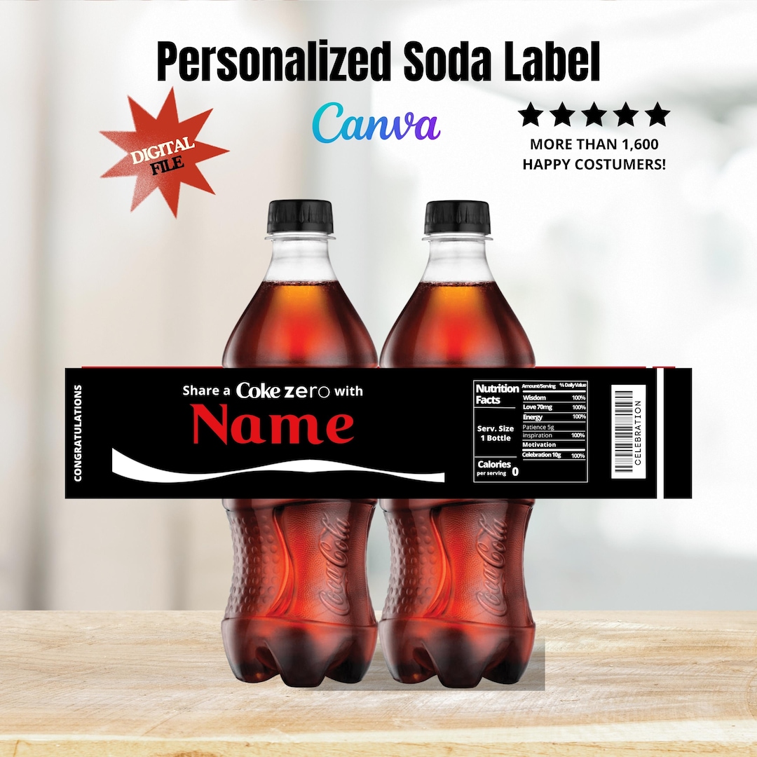Editable Soda Bottle Labels Template 20oz Canva Drink Labels ...