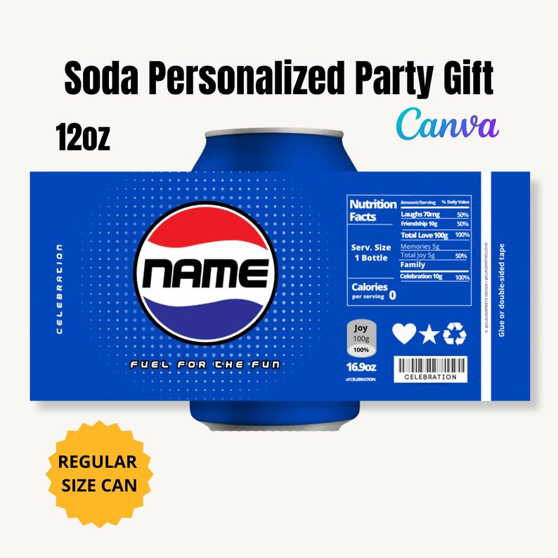 Soda Regular 12oz CAN Label Template Canva Drink Labels Printable ...