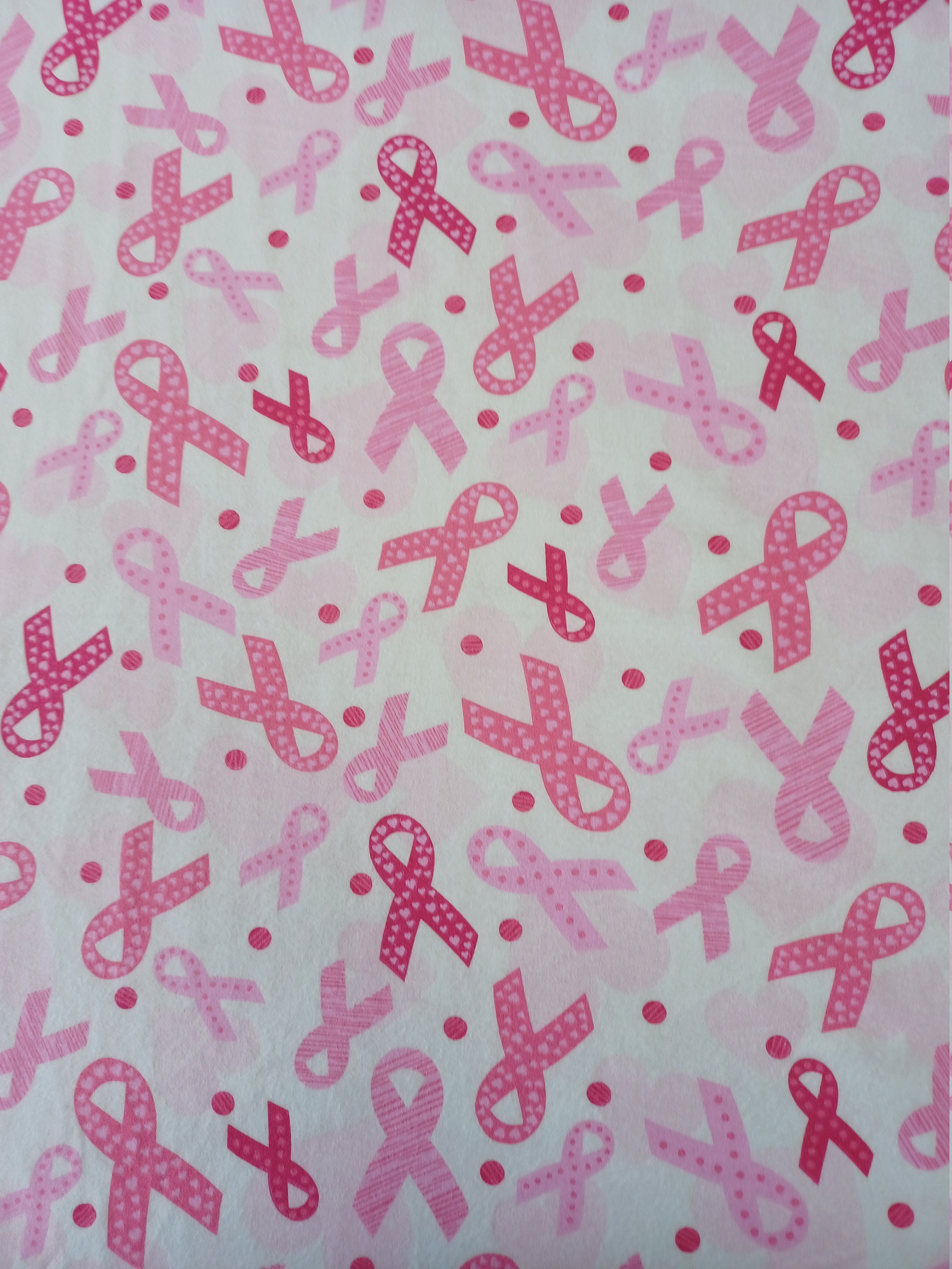 Breast Cancer Flannel Fabric Ribbons Pink White Hearts - Etsy
